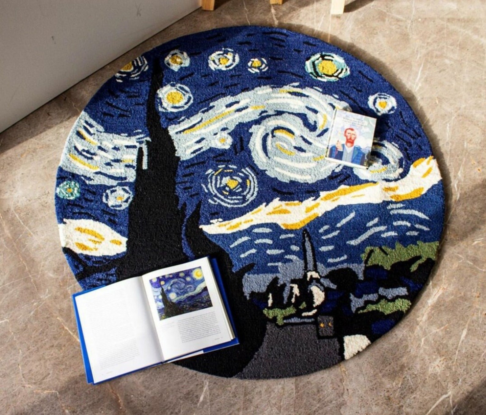 Handmade "starry Night" Wool Rug: Vincent Van Gogh Art, 4x4 - Etsy