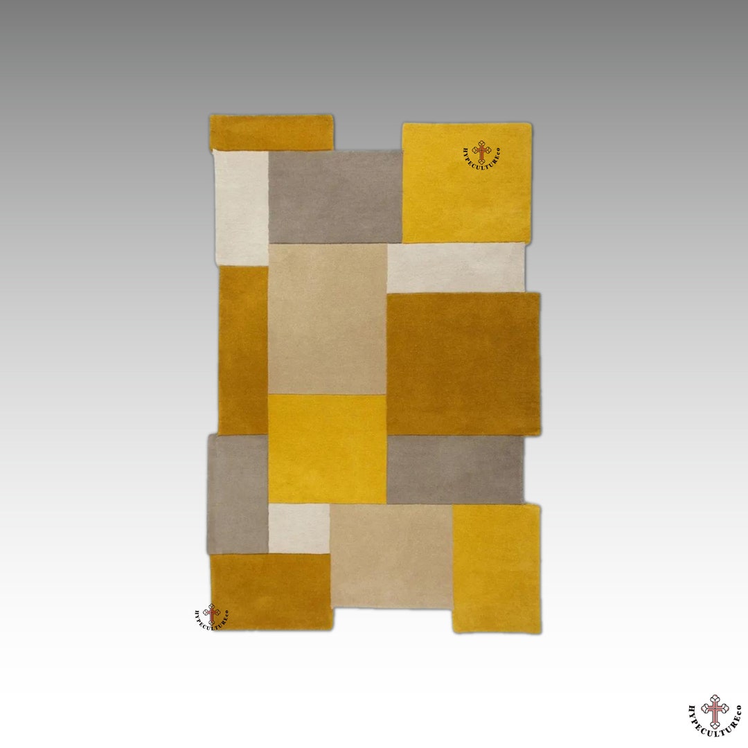 AESTHETIC MODERN DESIGN Mustard Yellow Rug / Premium Carpet / Customise ...