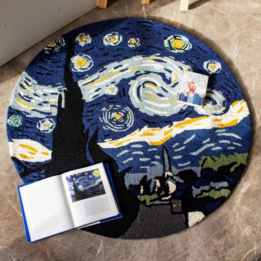 Handmade "starry Night" Wool Rug: Vincent Van Gogh Art, 4x4 - Etsy