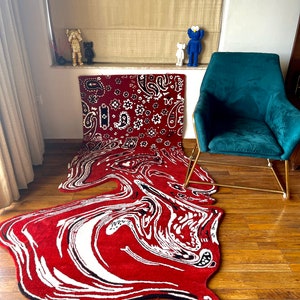 RED PERSIAN MELTING Rug / Wall Hanging / Home Decor / Hand Tufted ...