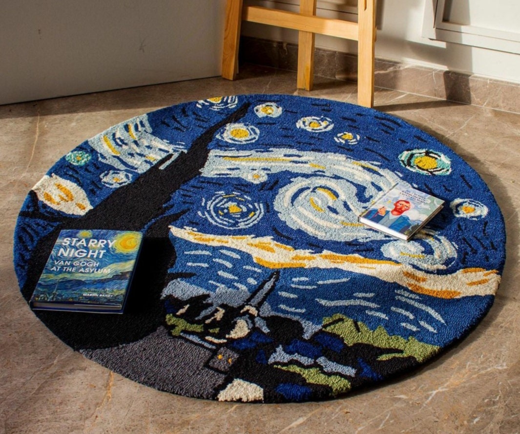 Handmade "starry Night" Wool Rug: Vincent Van Gogh Art, 4x4 - Etsy