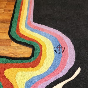 JUMBO RAINBOW RUG / Handtufted Handmade Rug/multicolour/newzealand Wool ...