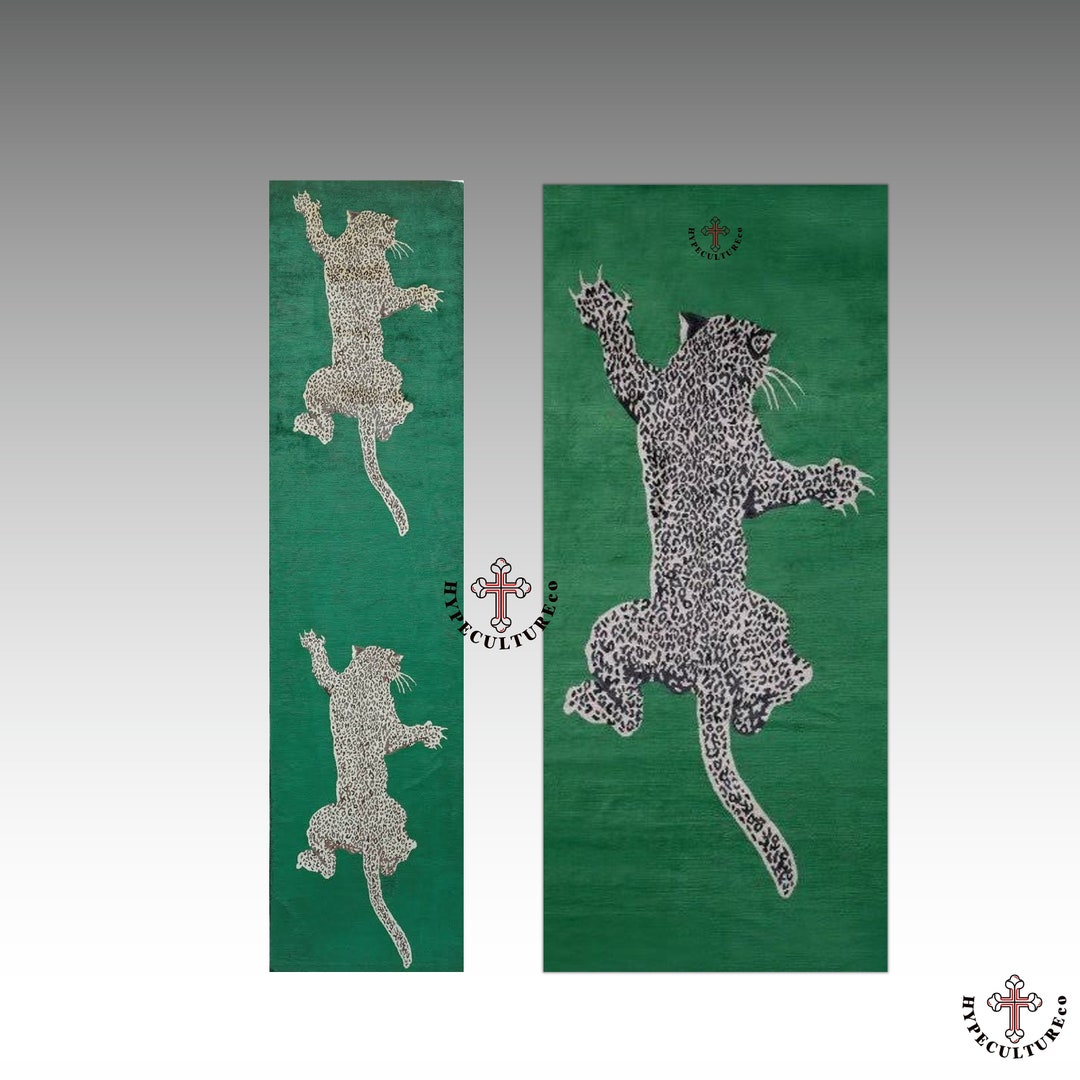 EMERALD GREEN CHEETAH Rug / Aesthetic Carpet / Handtufted Rug/premium ...