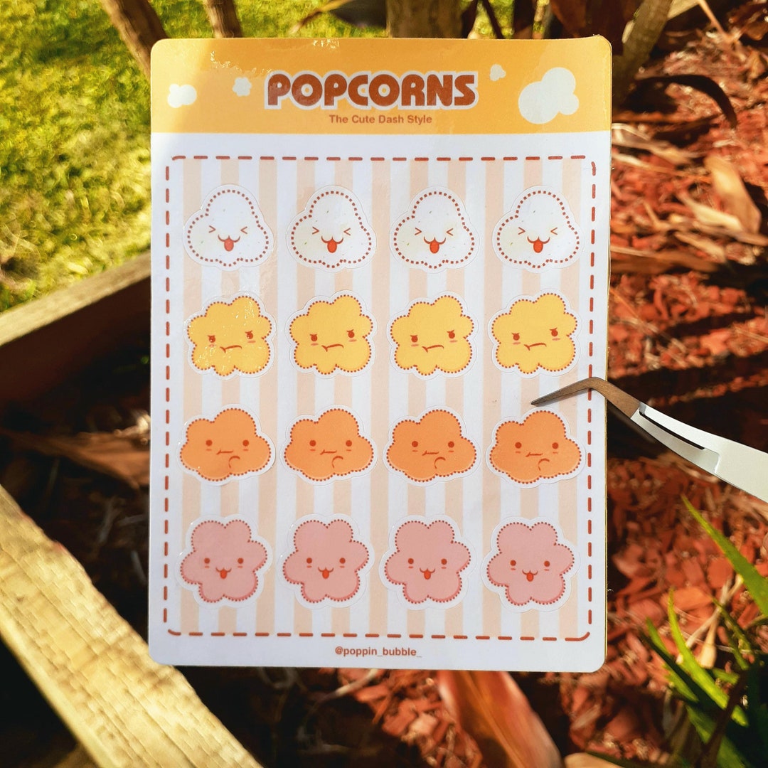 Cute Popcorn Kiss Cut Handmade Sticker Sheet for Bullet Journal Planner ...