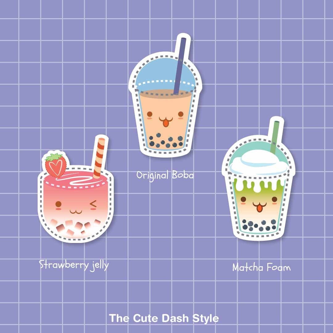 Poppin' Bubble Cute Original Boba Tea Die Cut Stickers, Bullet Journal ...