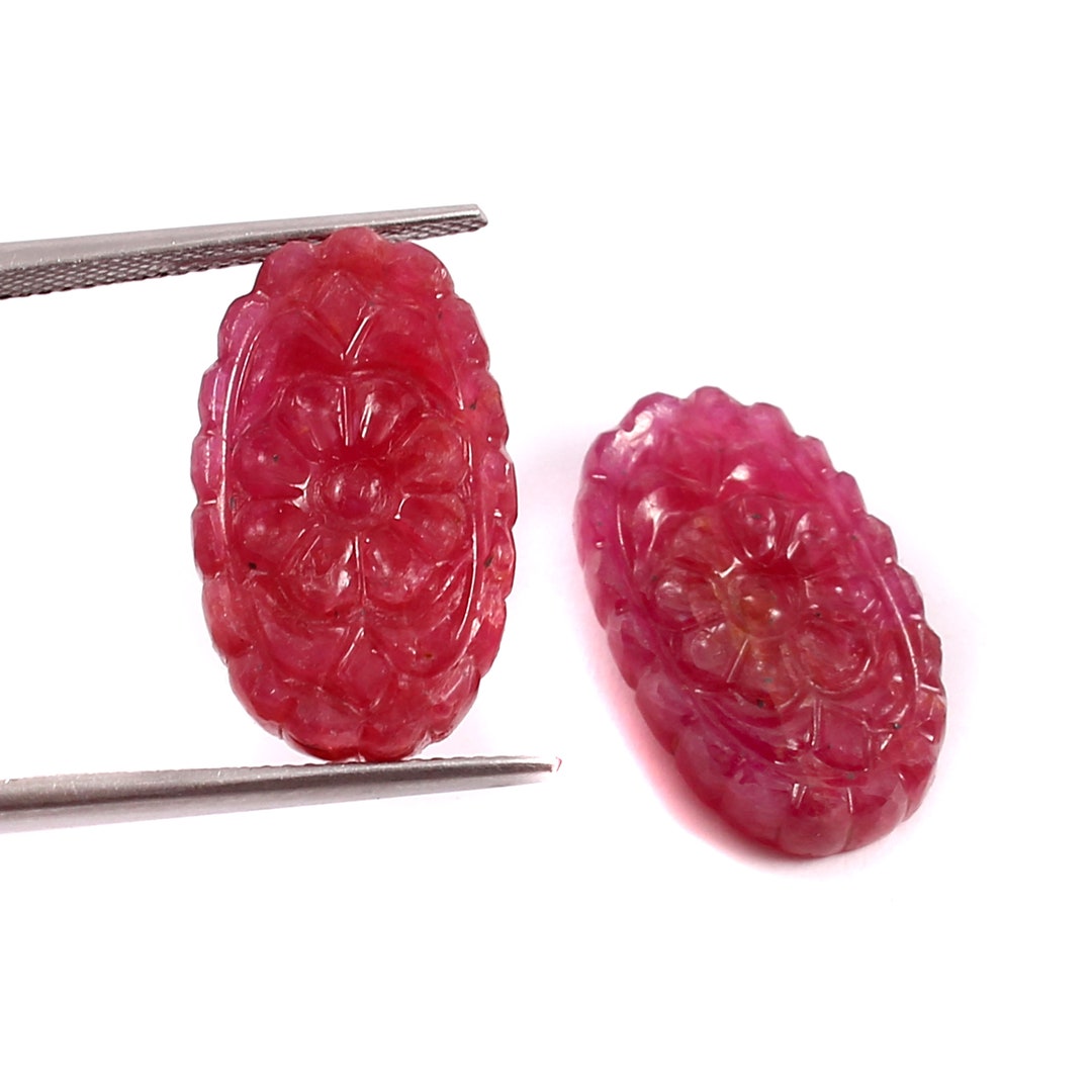 Natural Ruby Carving Flower Oval Loose Gemstone 12x20x4 Mm Ruby Oval ...