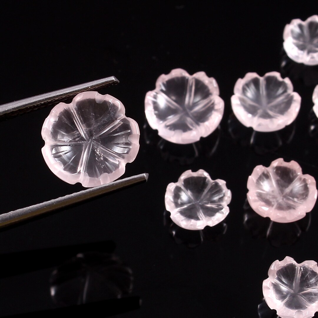 Gorgeous Rose Quartz Flower Carvings 11 Pieces of Pink Quartz Gems for ...