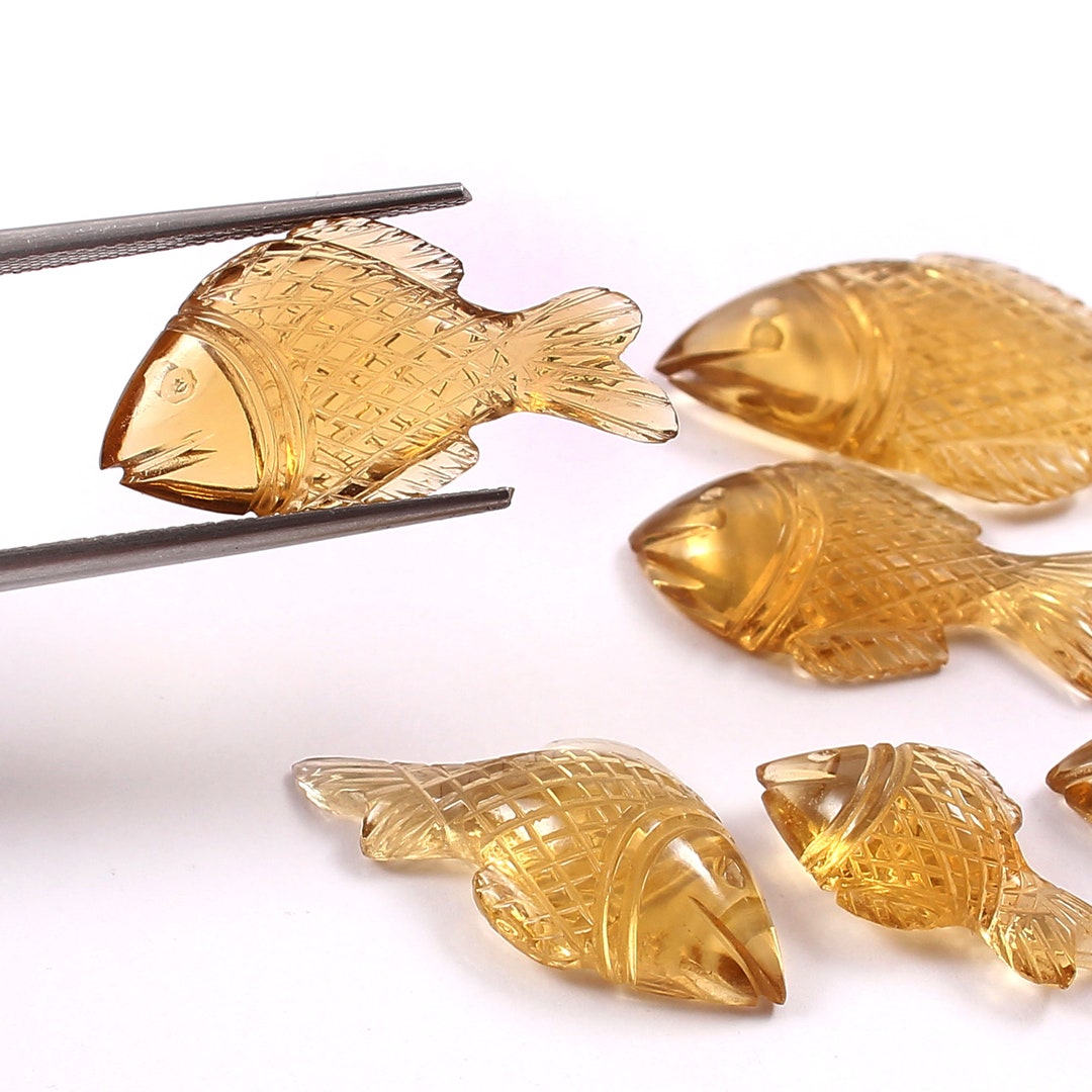 Hand-carved Honey Quartz Fish Gems for Crafting - Set of 6 Pieces ...