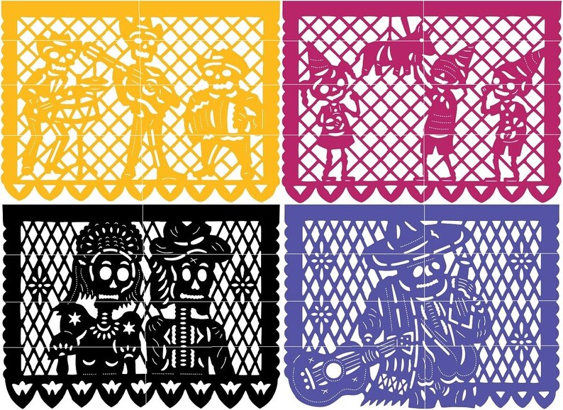 Papel picado clip art set-clip art, arte popular Mexicano, Día de ...