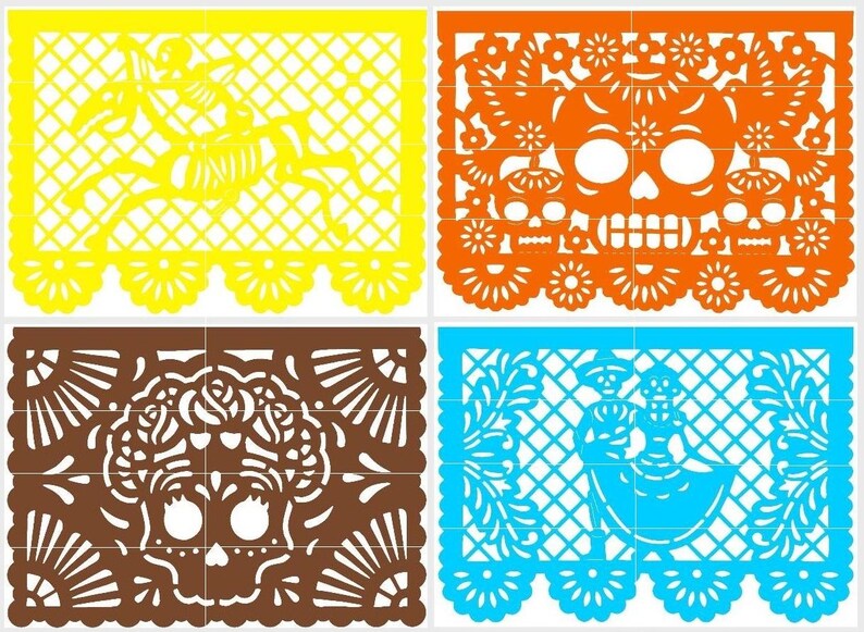 Papel picado clip art set-clip art, arte popular Mexicano, Día de ...
