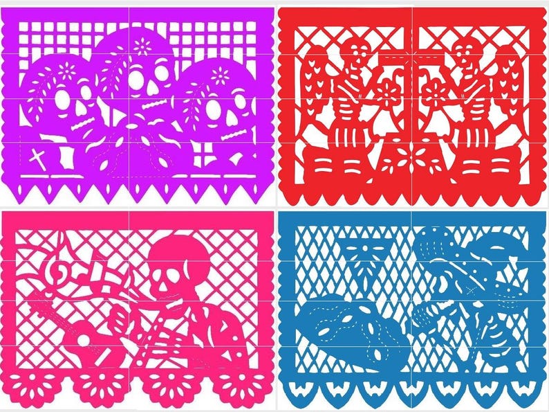 Papel picado clip art set-clip art, arte popular Mexicano, Día de ...