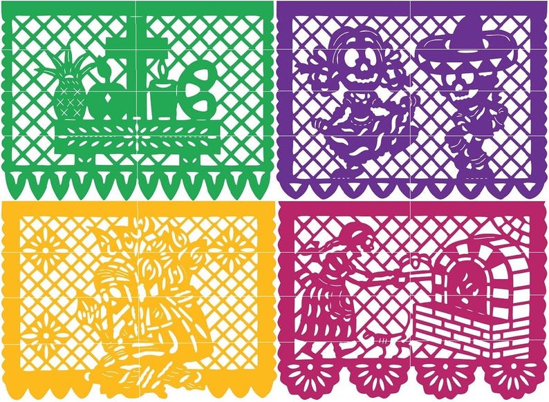 Papel picado clip art set-clip art, arte popular Mexicano, Día de ...
