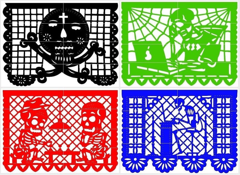 Papel picado clip art set-clip art, arte popular Mexicano, Día de ...