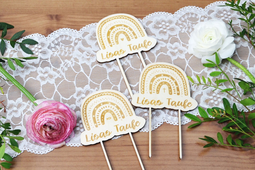 Personalized Cake Topper / Cake Picker for the Baptism With Rainbow and ...