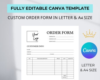 Editable and Printable Order Form, Small Business Template, Billing ...