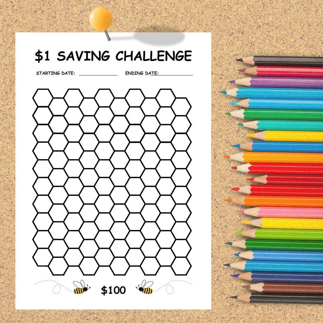 Bee Savings Challenge, Printable Savings, Fun Savings Tracker, Cash ...