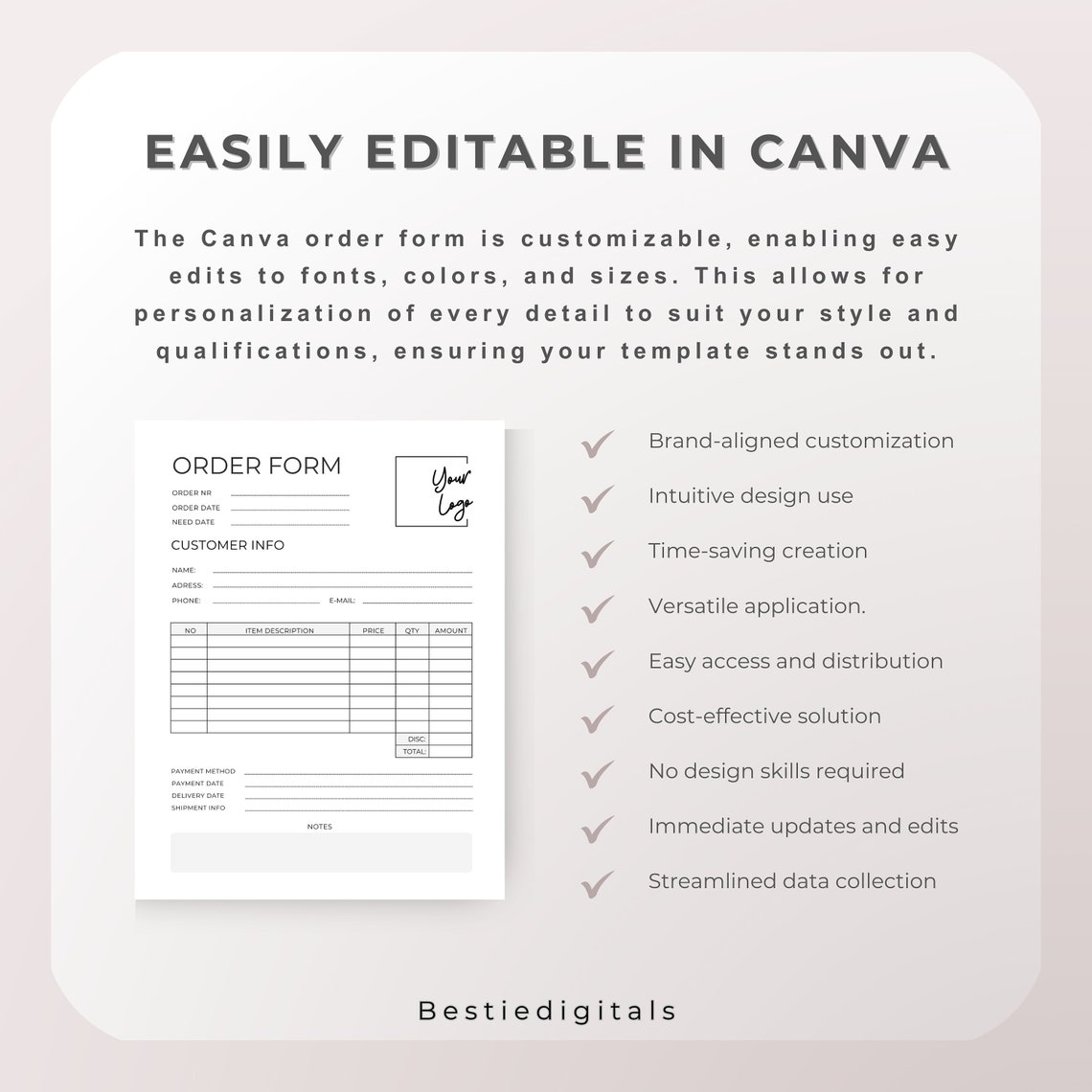 Customizable Canva Order Form Template for Small Businesses and ...