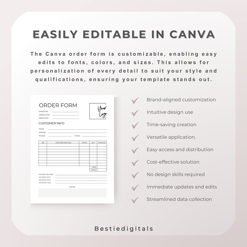 Customizable Canva Order Form Template for Small Businesses and ...