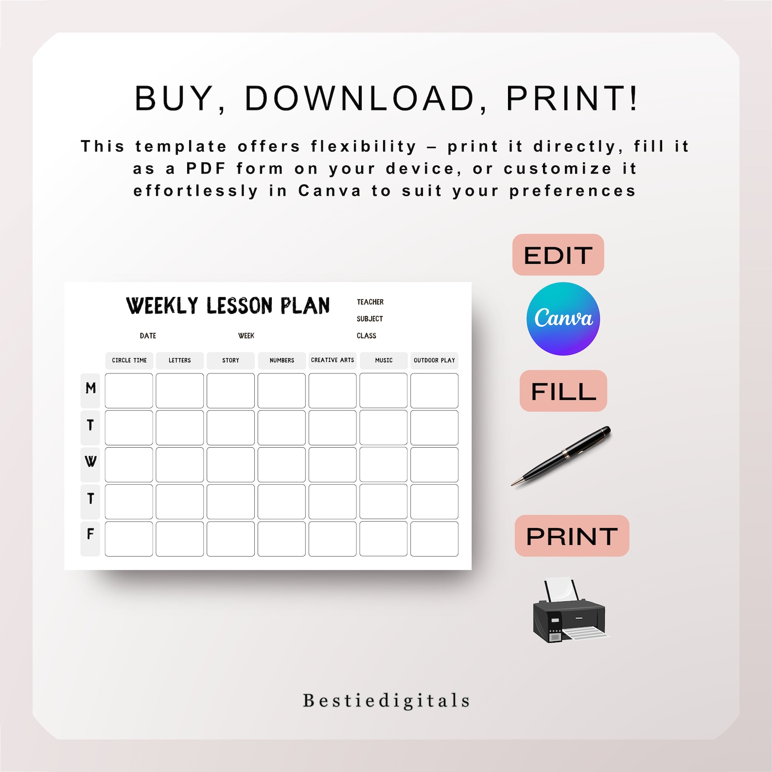 Weekly Lesson Planner Template Teacher Planner Lesson Plan Template ...