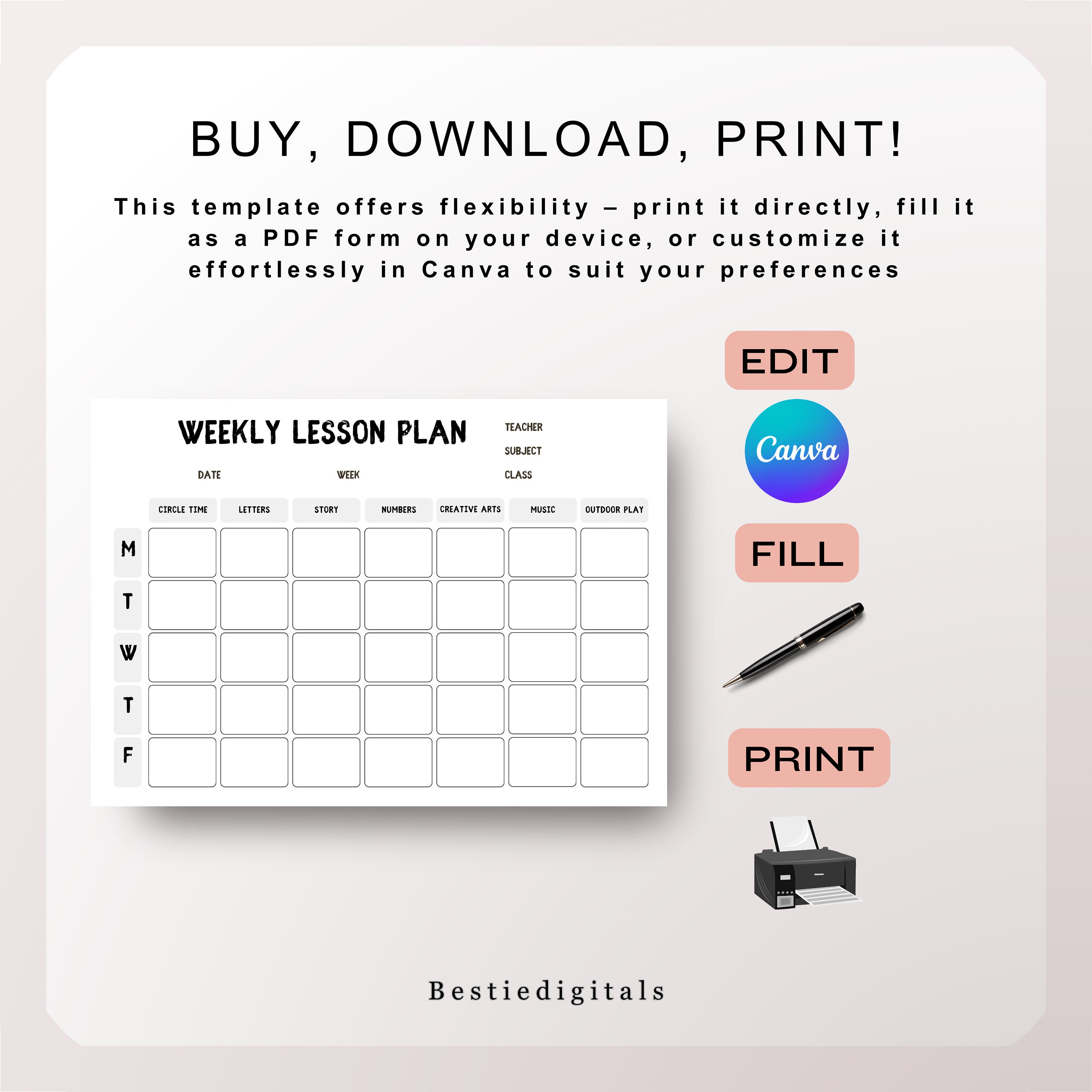 Weekly Lesson Planner Template Teacher Planner Lesson Plan Template ...