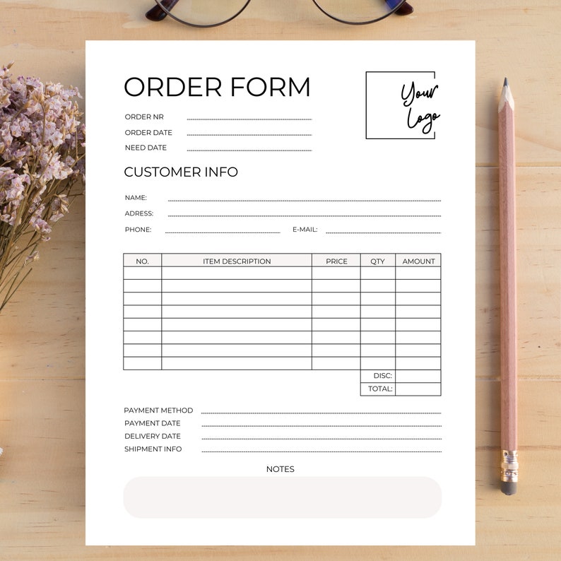 Custom Order Form Template | Purchase Order Form Template | Order Form ...