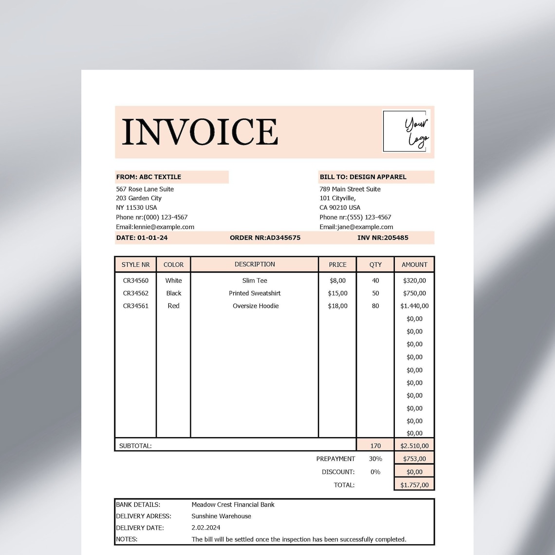 Modèle de facture - Facture d’entreprise minimaliste, Modèle pour ...