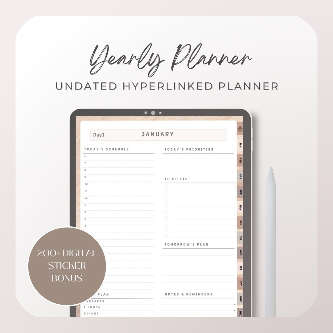 Digital Undated Yearly Planner: Hyperlinked, Daily, Monthly (digital ...