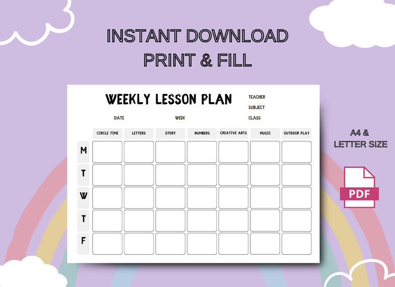 Weekly Lesson Planner Template Teacher Planner Lesson Plan Template ...