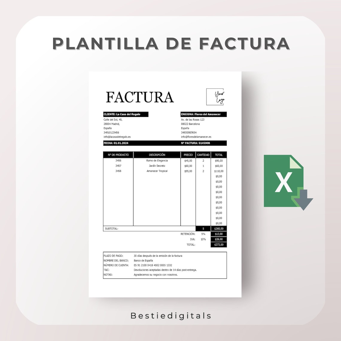 Plantilla De Factura En Excel - Ejemplo Profesional Para Negocios ...