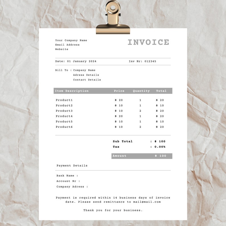 Editable Invoice Template: Modern Design, A4 & Letter Size (canva PDF ...