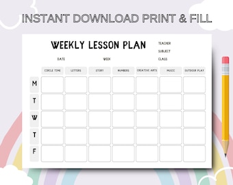 Lesson Plan Template Lesson Planner Printable Homeschool Teacher ...