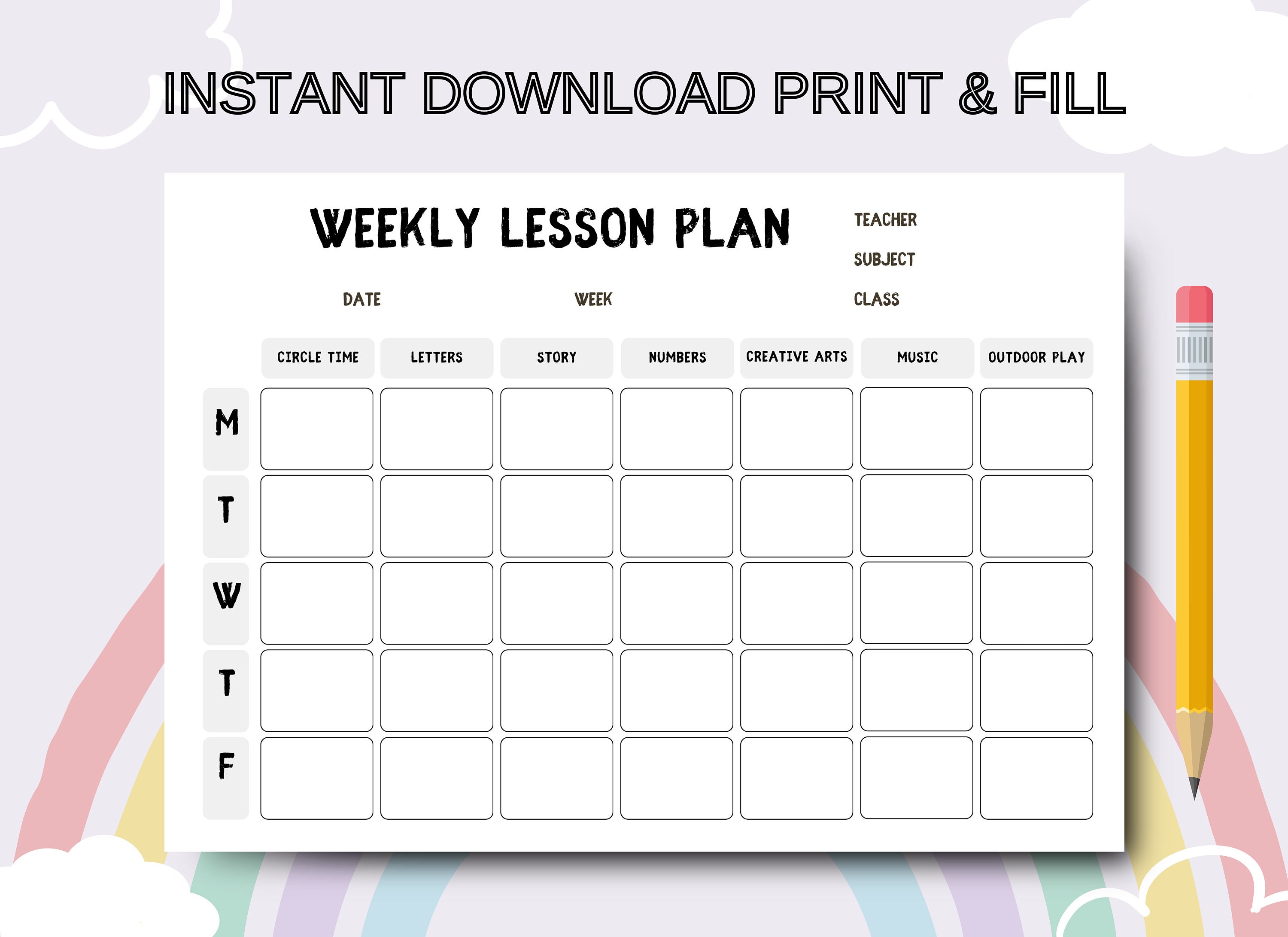 Editable Weekly Lesson Plan Template: Preschool, Daycare, Kindergarten ...