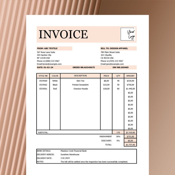 Invoice Template Excel 2024