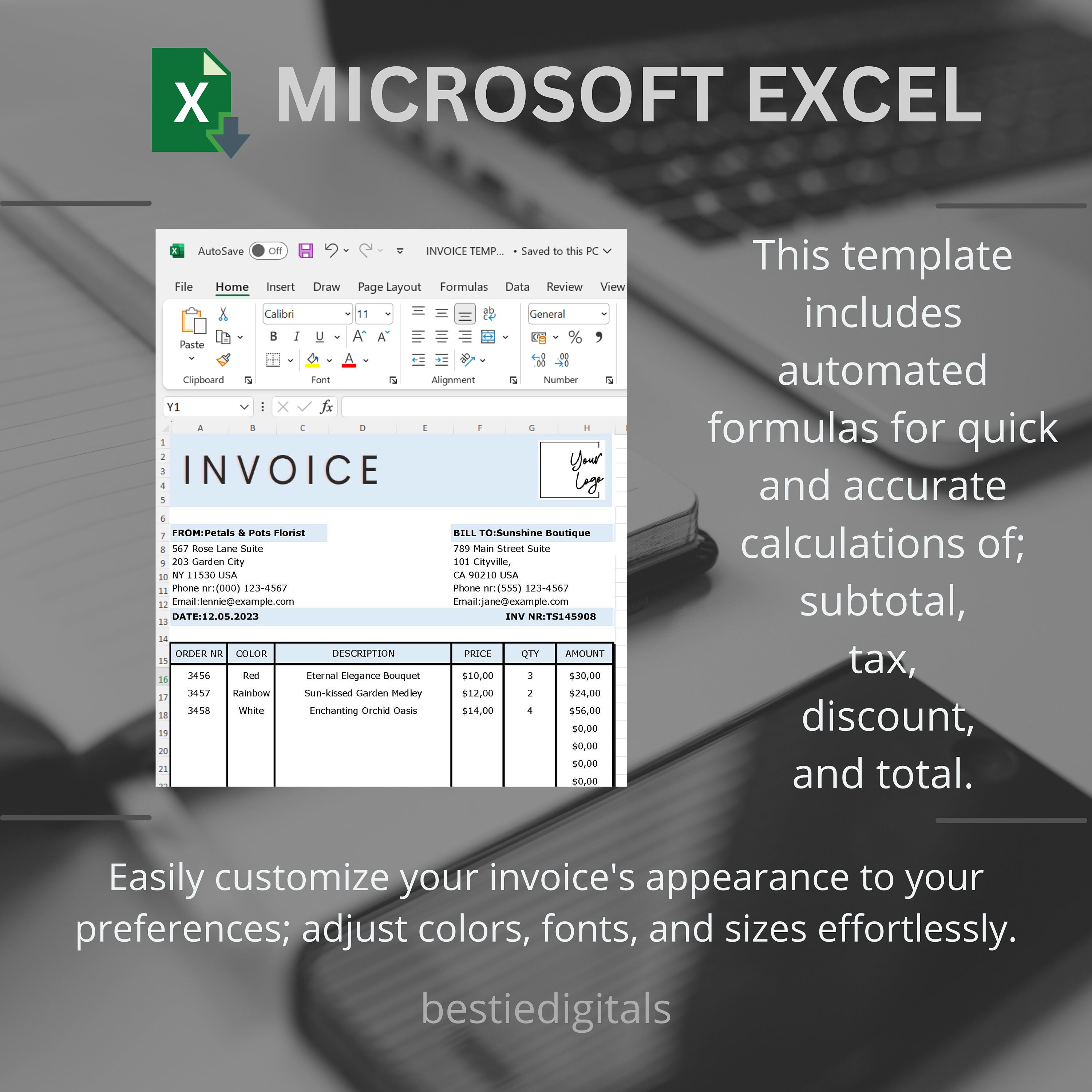 Professional Invoice Instant Download, Printable Custom Invoice ...