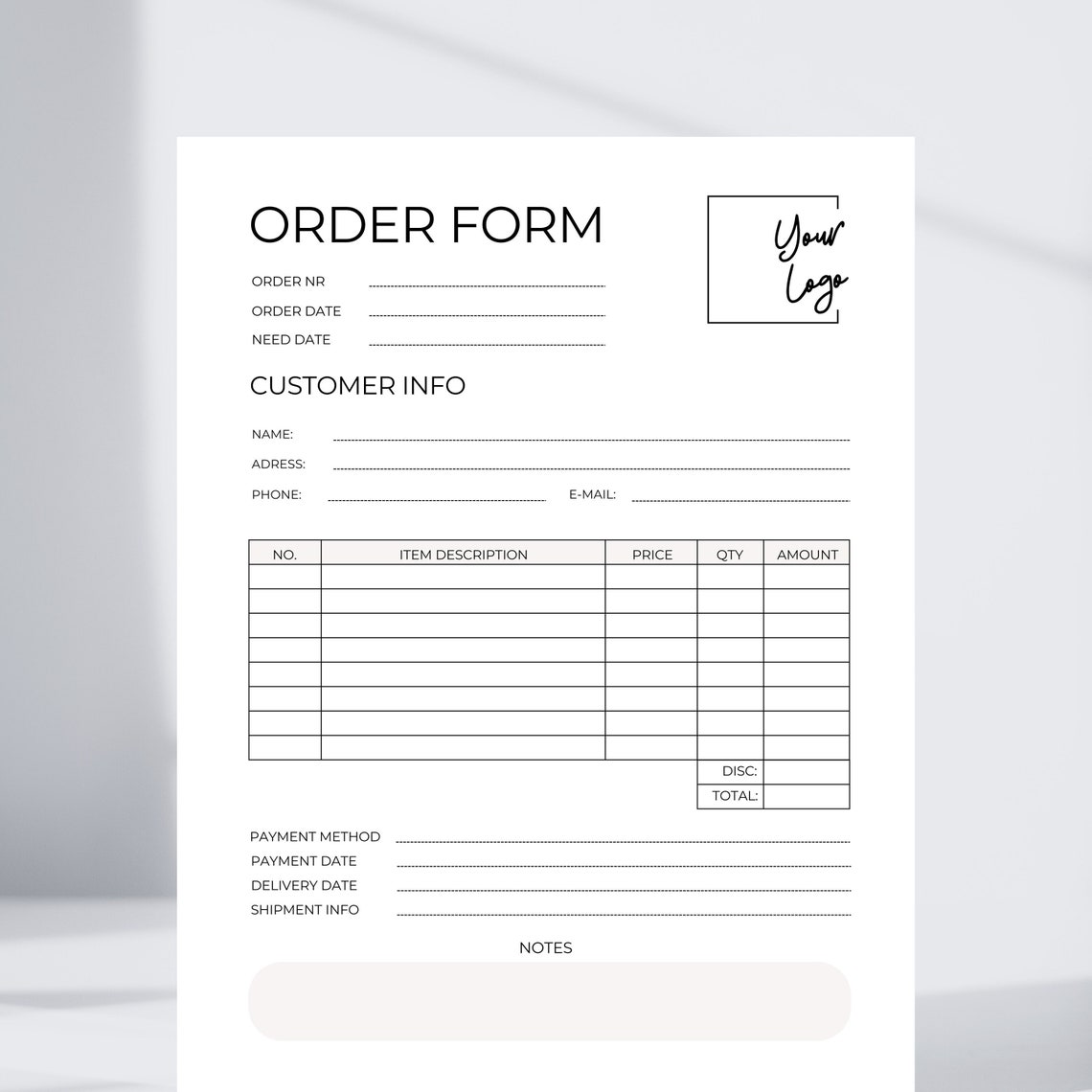 Custom Order Form Template | Purchase Order Form Template | Order Form ...