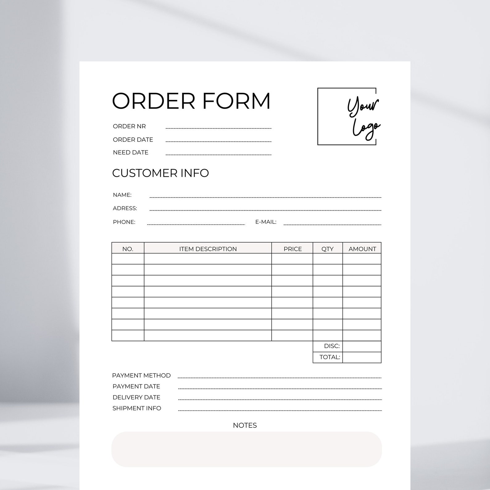 Custom Order Form Template | Purchase Order Form Template | Order Form ...