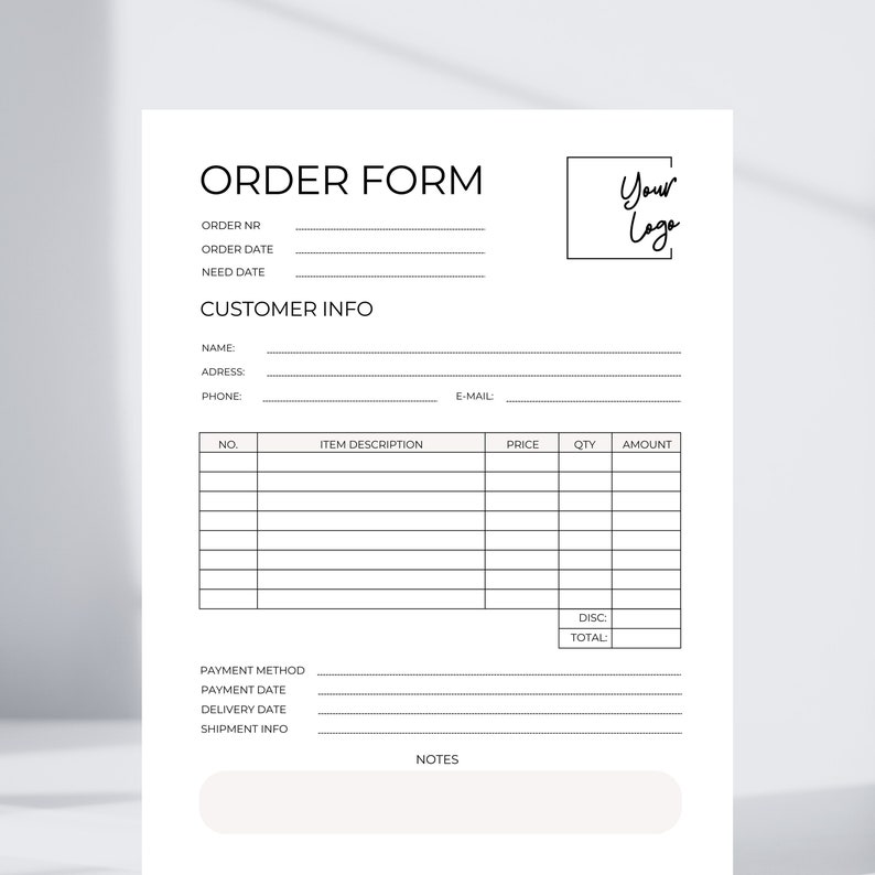 Custom Order Form Template | Purchase Order Form Template | Order Form ...