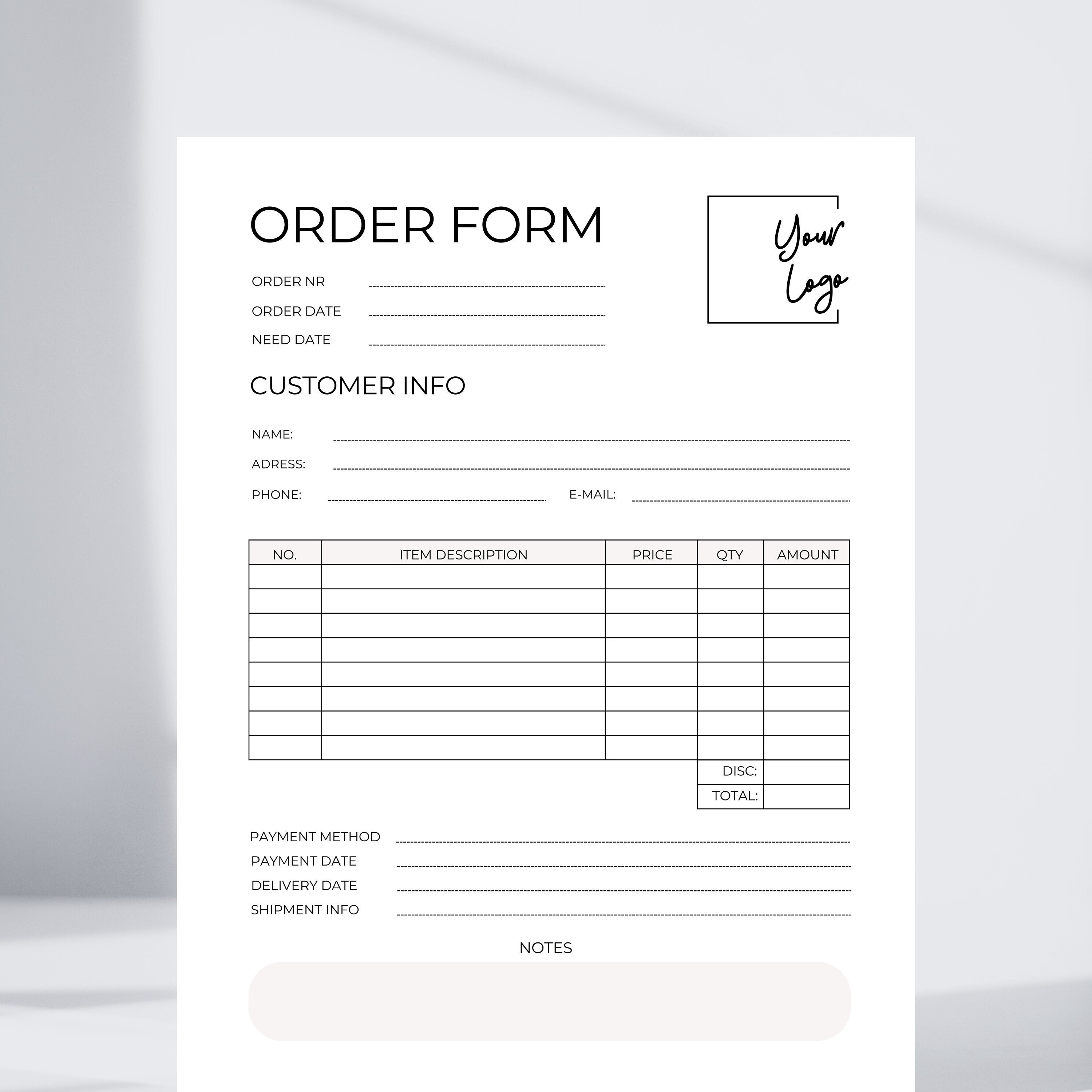 Custom Order Form Template | Purchase Order Form Template | Order Form ...