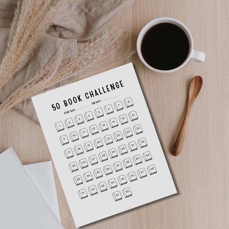 50 Book Challenge Tracker: Printable Reading Journal (digital Download ...