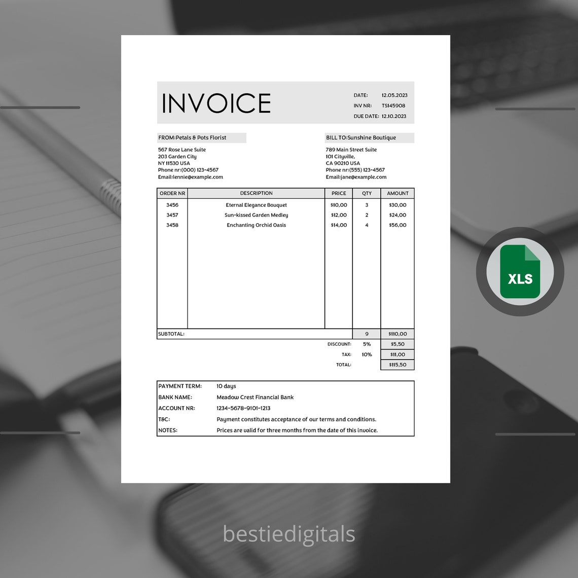 Editable Invoice Template: Small Business Bookkeeping (excel .xlsx) - Etsy