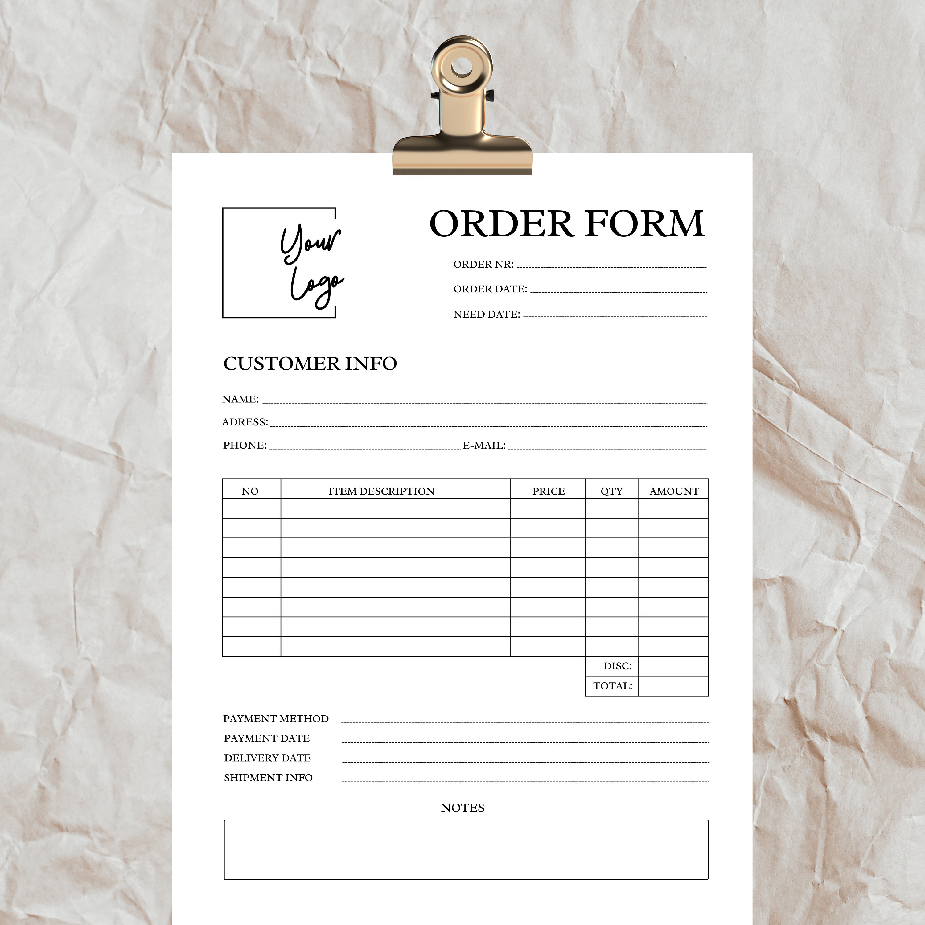 Custom Order Form Template | Purchase Order Form Template | Order Form ...