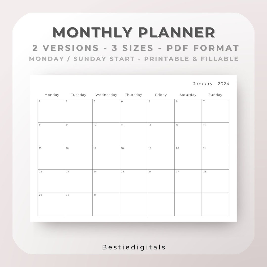 2024 Monthly Planner: A3, A4, Letter Sizes (printable PDF) - Etsy
