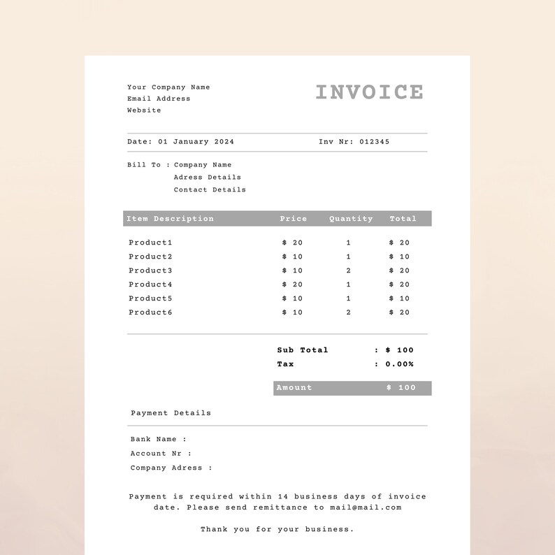 Invoice Template | Printable Invoice | Business Form | Editable Invoice ...