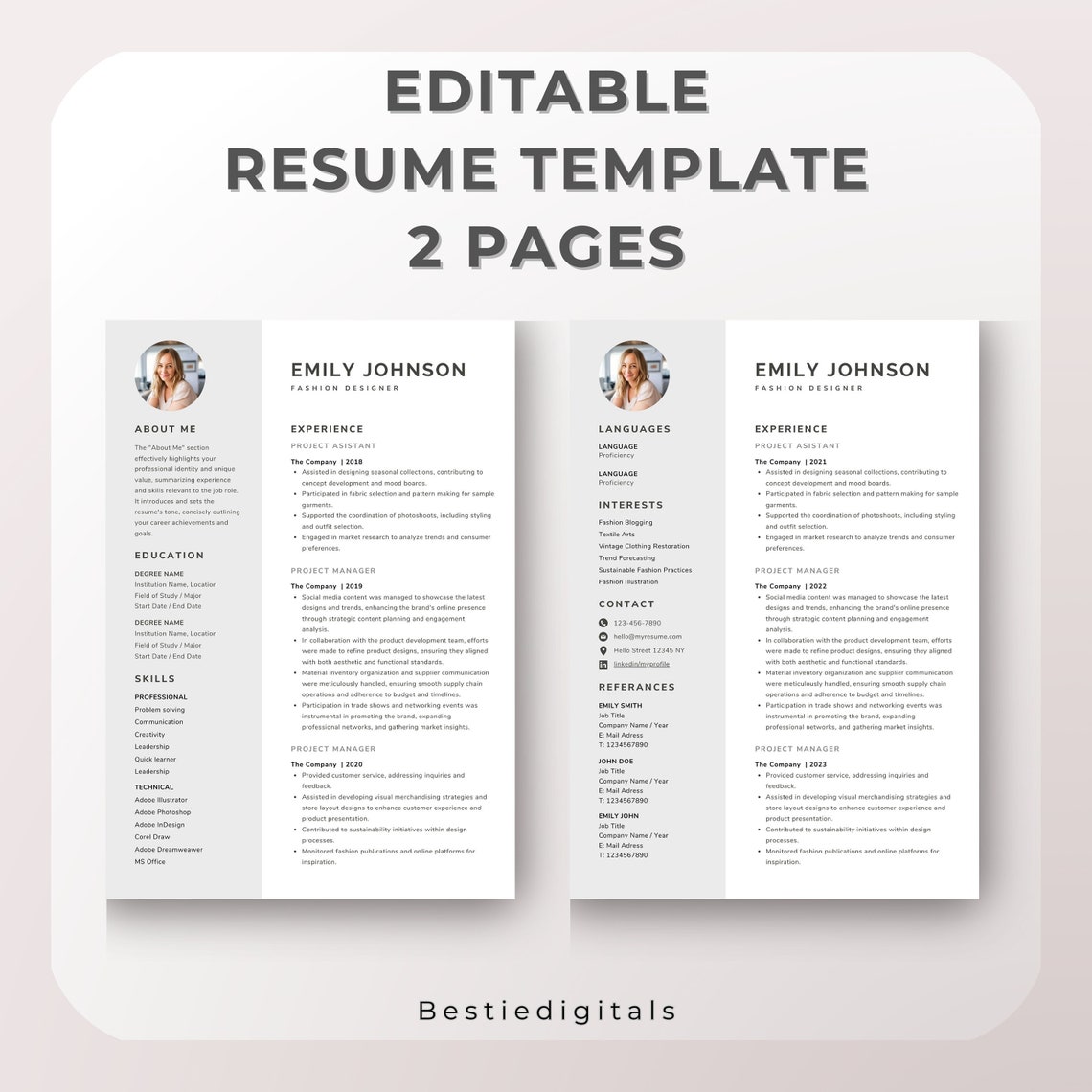 CLEAN MODERN Resume Template Editable Template in Canva Easy to Edit ...