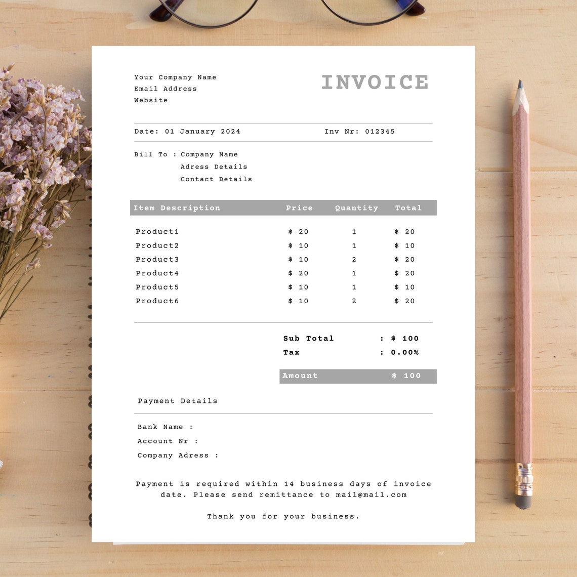 Editable Invoice , Canva Template Invoice Template Printable Invoice ...