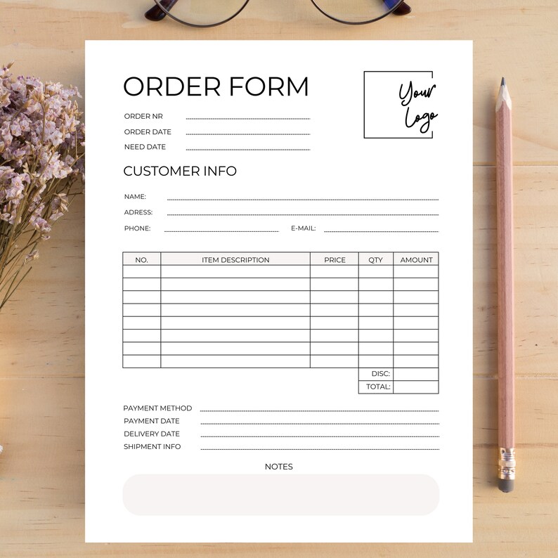 Custom Order Form Template | Purchase Order Form Template | Order Form ...