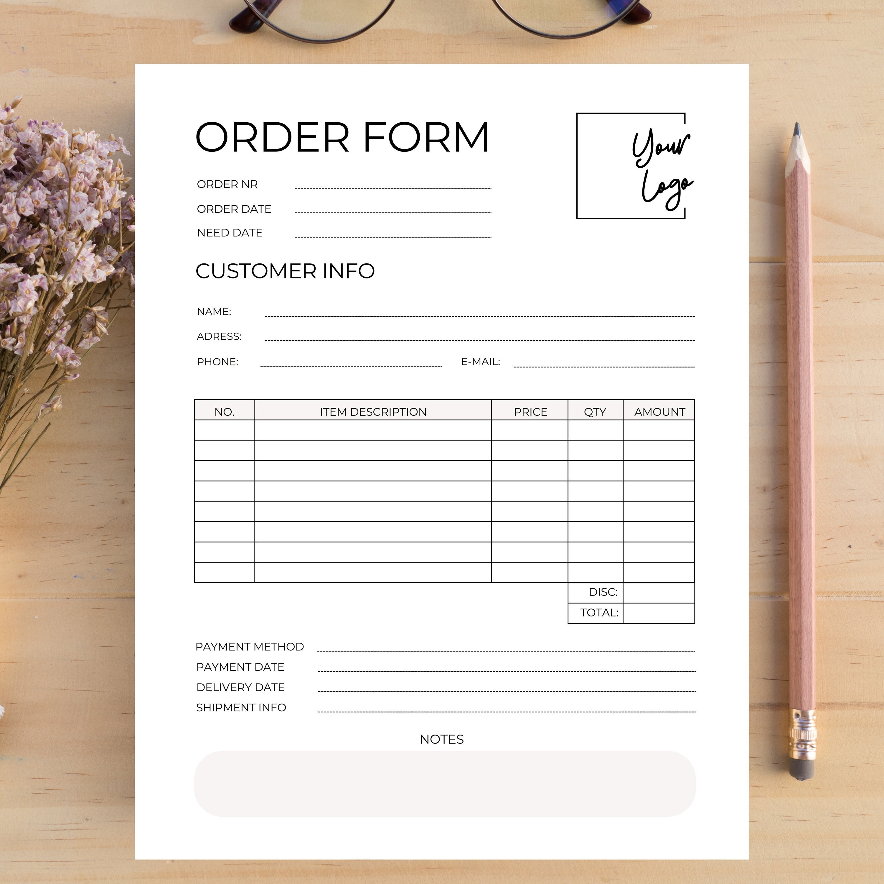 Custom Order Form Template | Purchase Order Form Template | Order Form ...