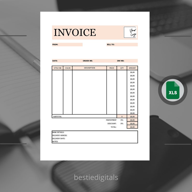 Modern Business Invoice Template: Minimalist Excel Design (printable ...