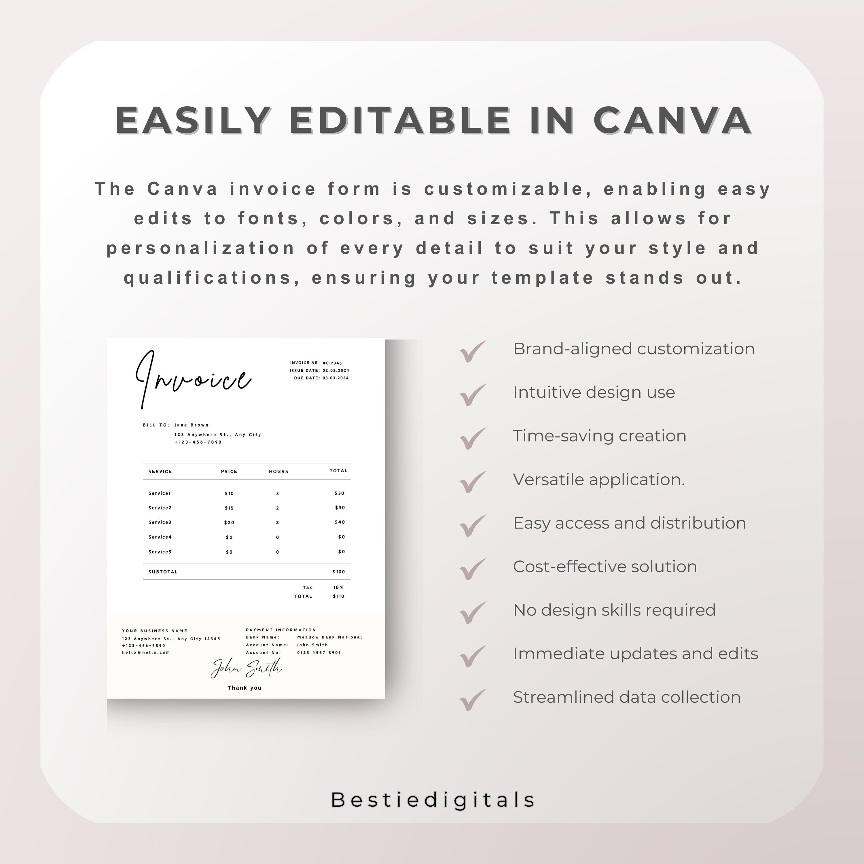 Editable Canva Invoice Template: Minimalist Design, A4/letter Size ...