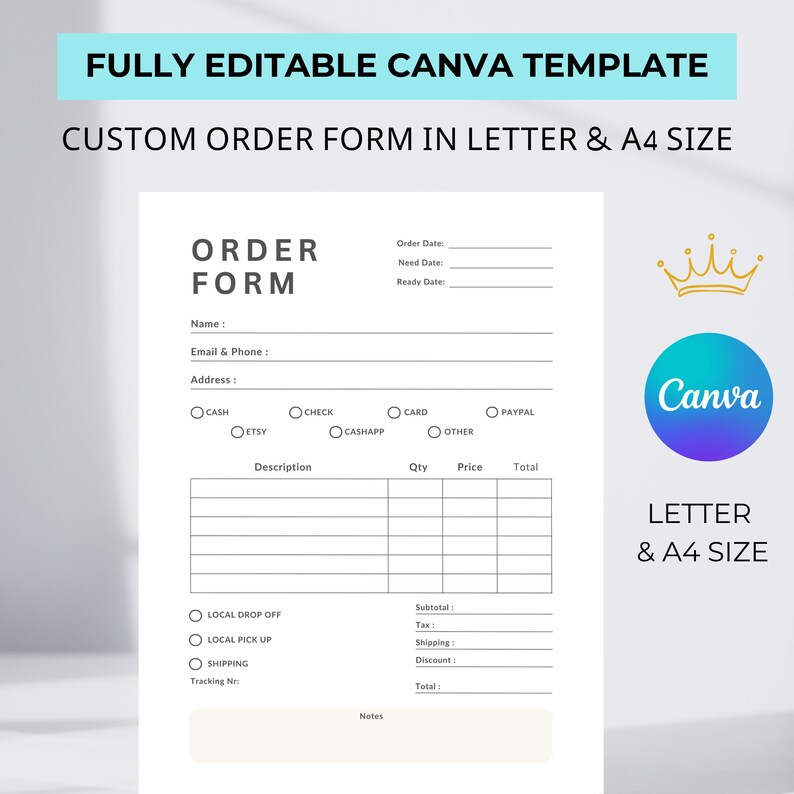 Simple Order Form Template Editable Order Template Easy Canva User ...